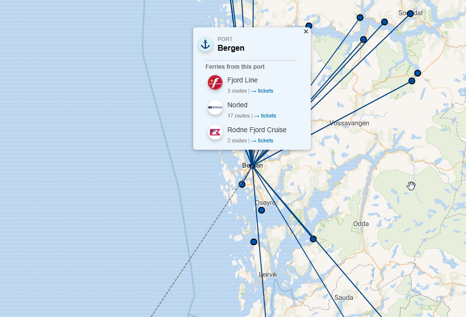 Bergen Ferry Route Map